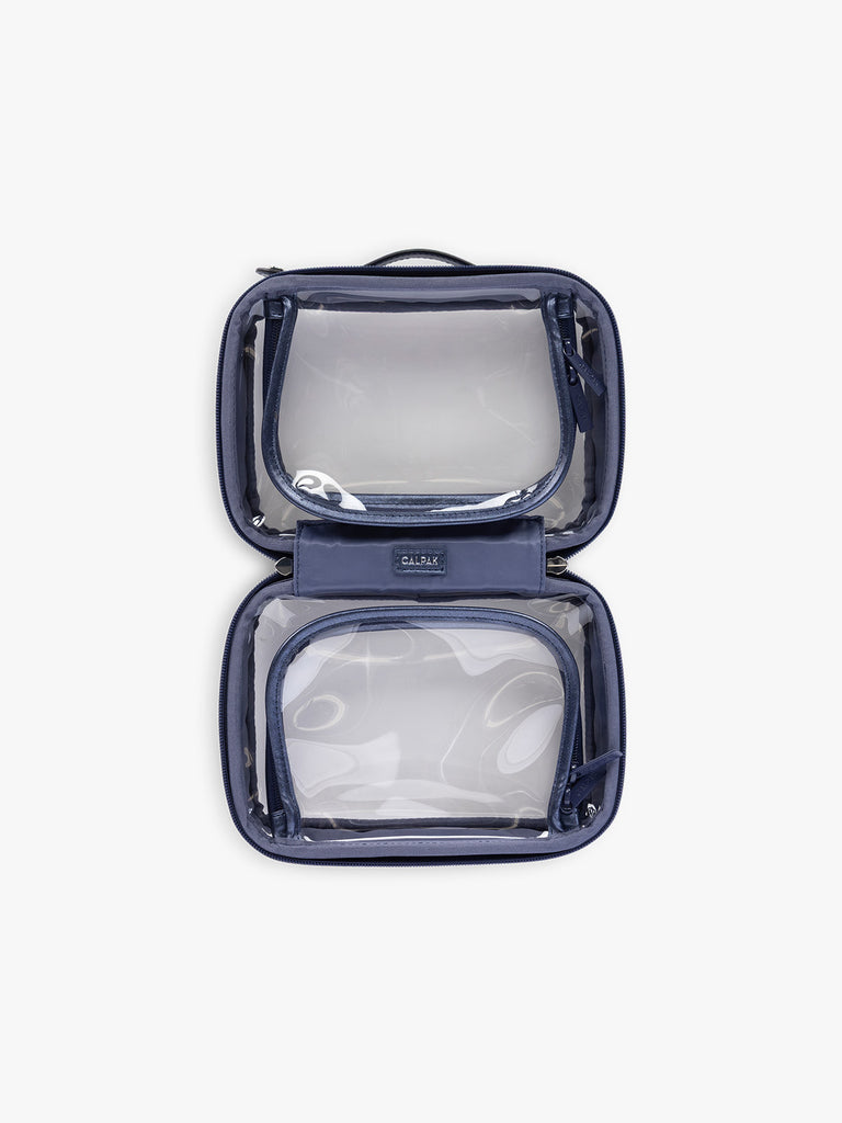 Small Clear Cosmetics Case in Metallic Indigo | CALPAK