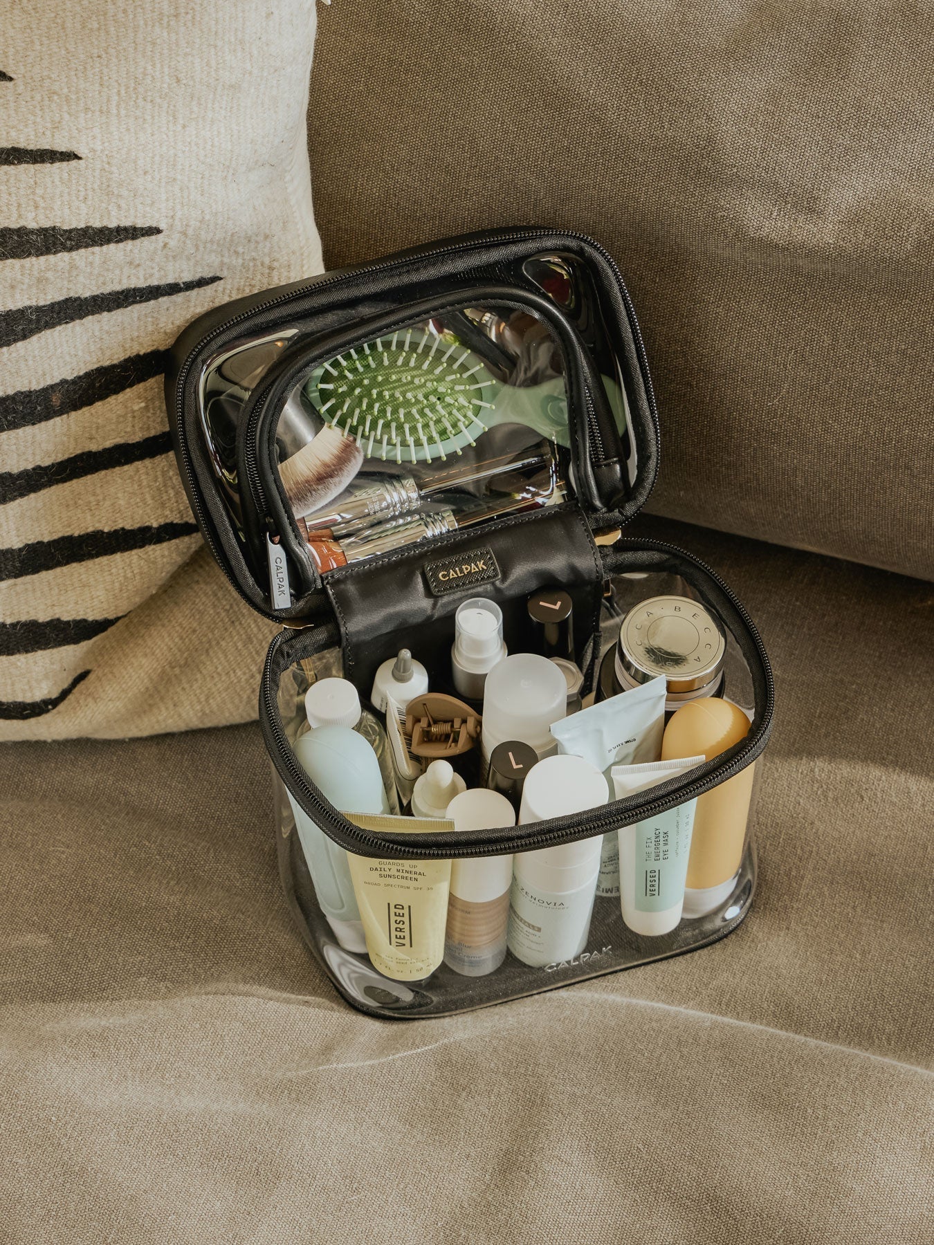 Clear Train Case with Top Compartment in Black | CALPAK