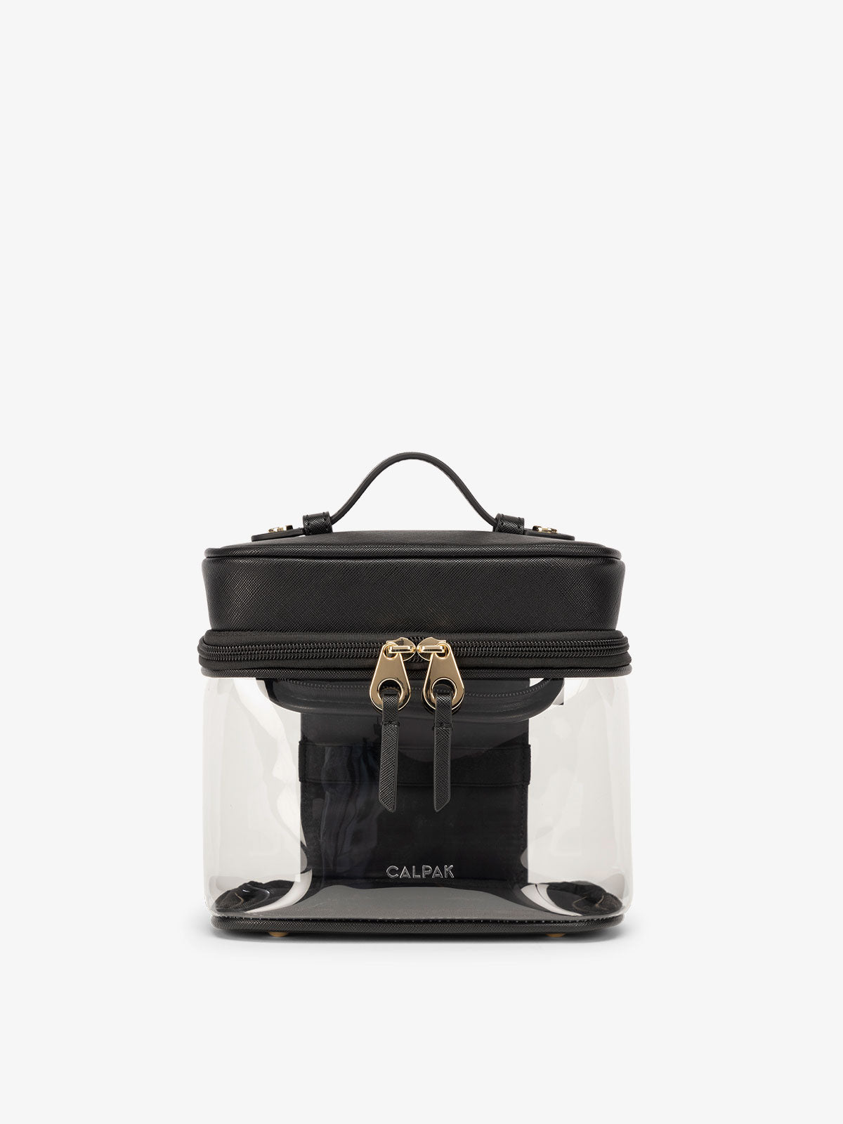 Clear Train Case with Top Compartment in Black | CALPAK