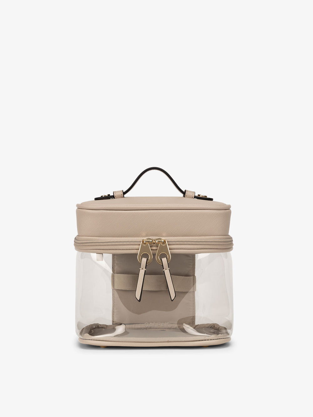 Clear Train Case with Top Compartment in Stone | CALPAK