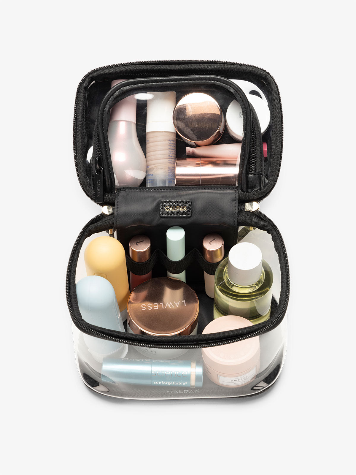 Clear Train Case with Top Compartment in Black | CALPAK