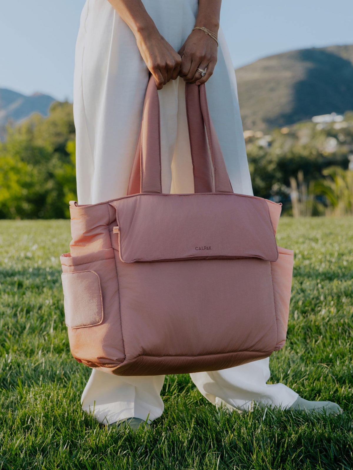 Diaper Tote Bag with Laptop Sleeve in Oatmeal | CALPAK